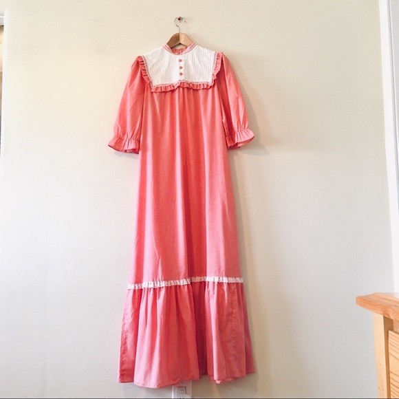 Vintage | Dresses | Vintage 8s Red Prairie Dress Maxi Full Length Aline ...